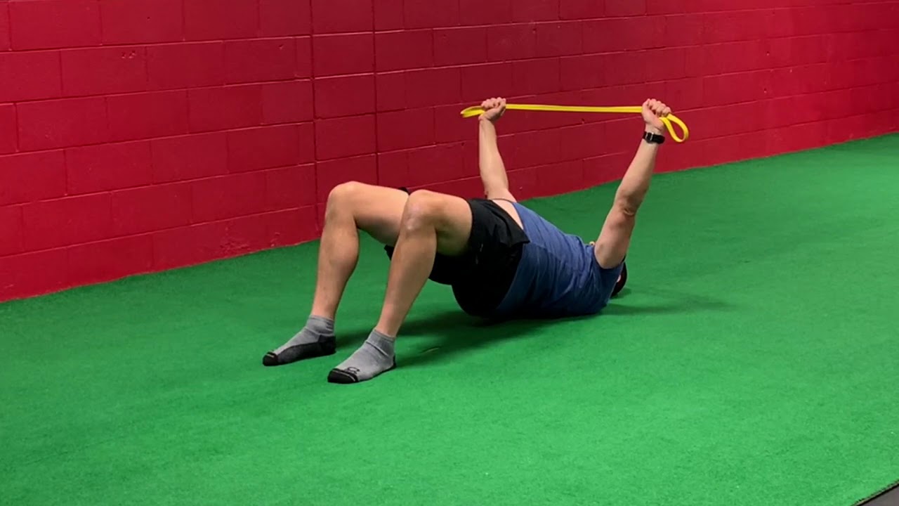 Glute Bridge with BR Shoulder Flexion - YouTube