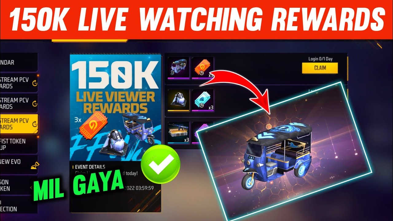 How To Get Livestream Pcv Rewards In Free Fire ! Claim 150k Live Viewer ...