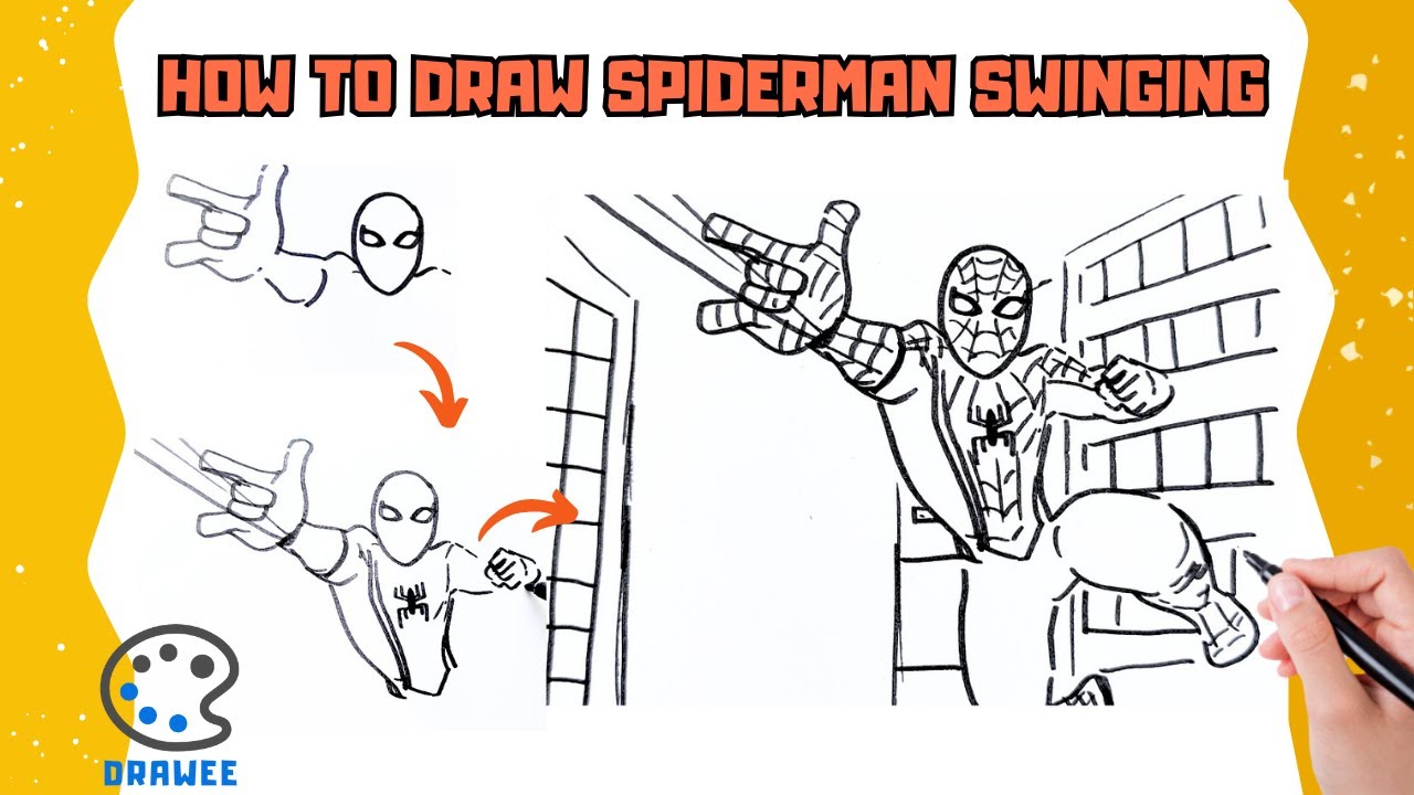 How to draw Spiderman Swinging - YouTube