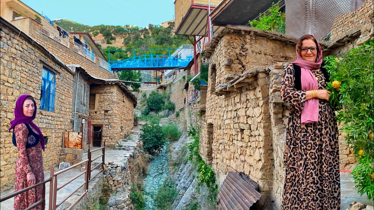 IRAN Kurdish Rural life : A beautiful country day and Walk the path to ...