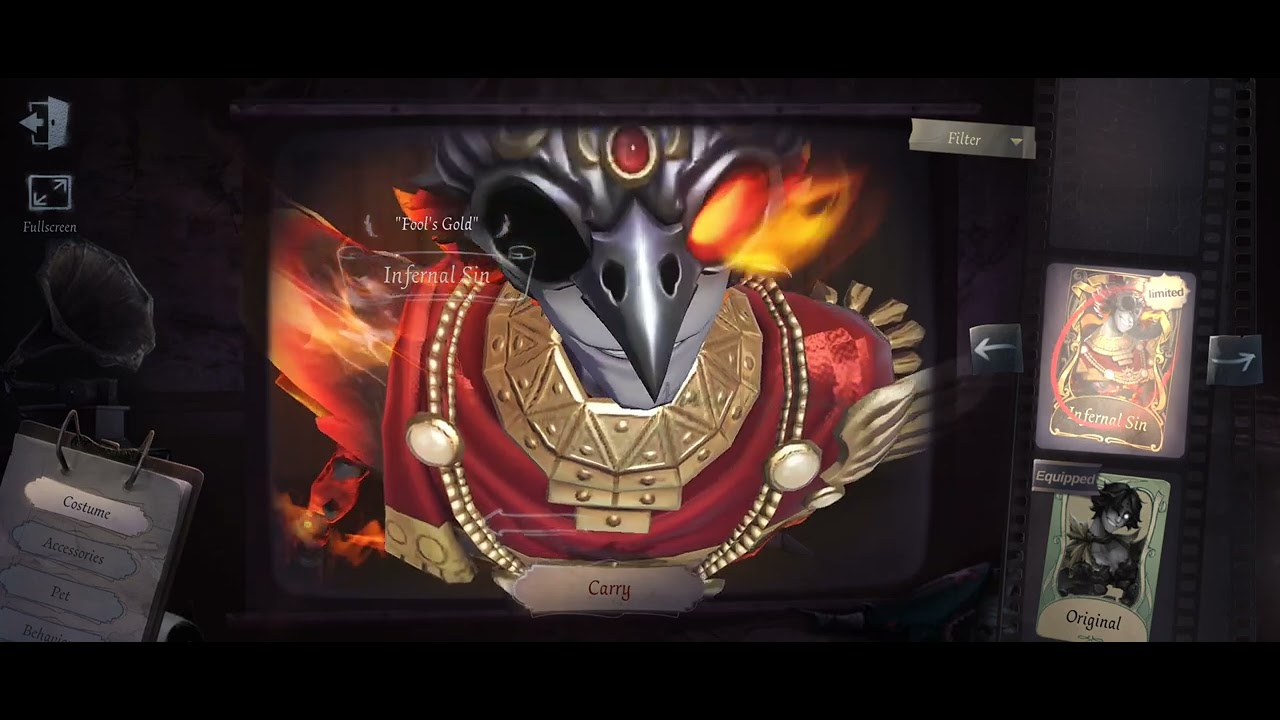 [ Skin/Costume (S) Limited ] "Fool's Gold" - Infernal Sin | Identity V ...