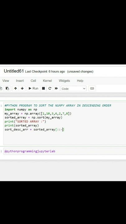 Python Program To Sort Numpy Array In Descending Ordershorts Python
