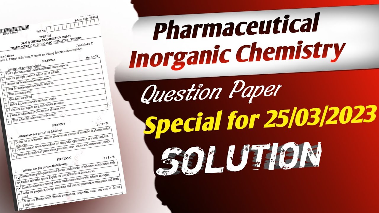 B Pharma 1st Year Question Paper | Pharmaceutical Inorganic Chemistry ...