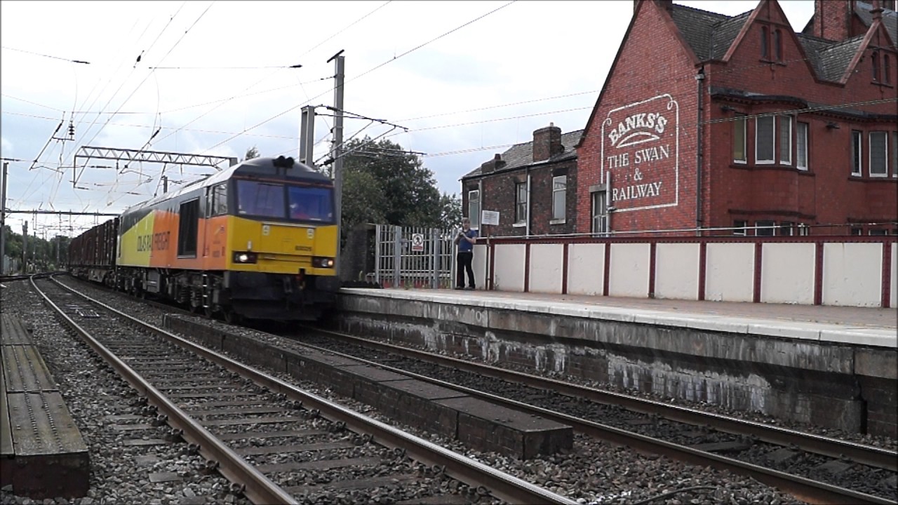 Colas 60026 with Log train from Carlisle to Chirk at Wigan on 15/6/17 ...