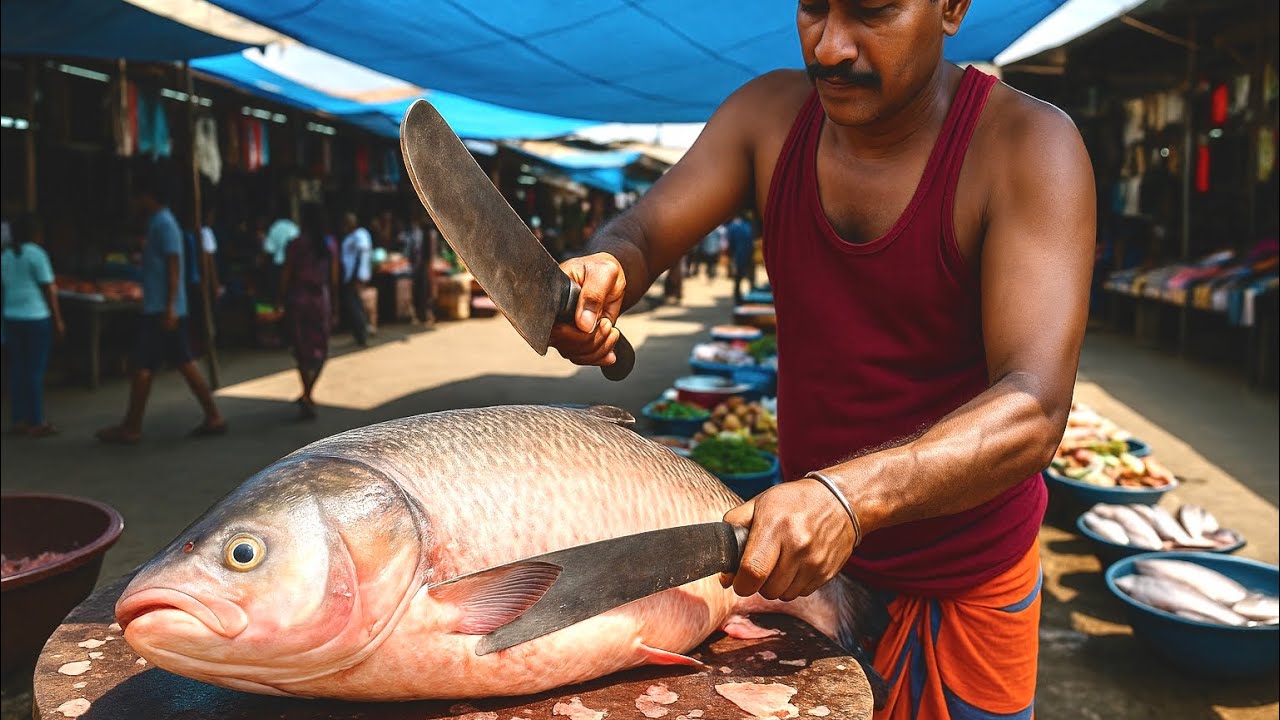 Big Rohu Fish Cutting By Expert Fish Cutting Skills in Fish Market ...