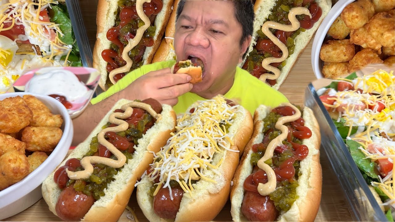 Vlog#:49 HOTDOG SANDWICHES + POTATO TOTS + SALAD | MUKBANG - YouTube