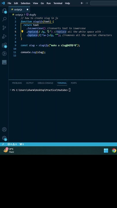 How to create slug in JavaScript || #javascript #ytshorts #coding #shorts - YouTube