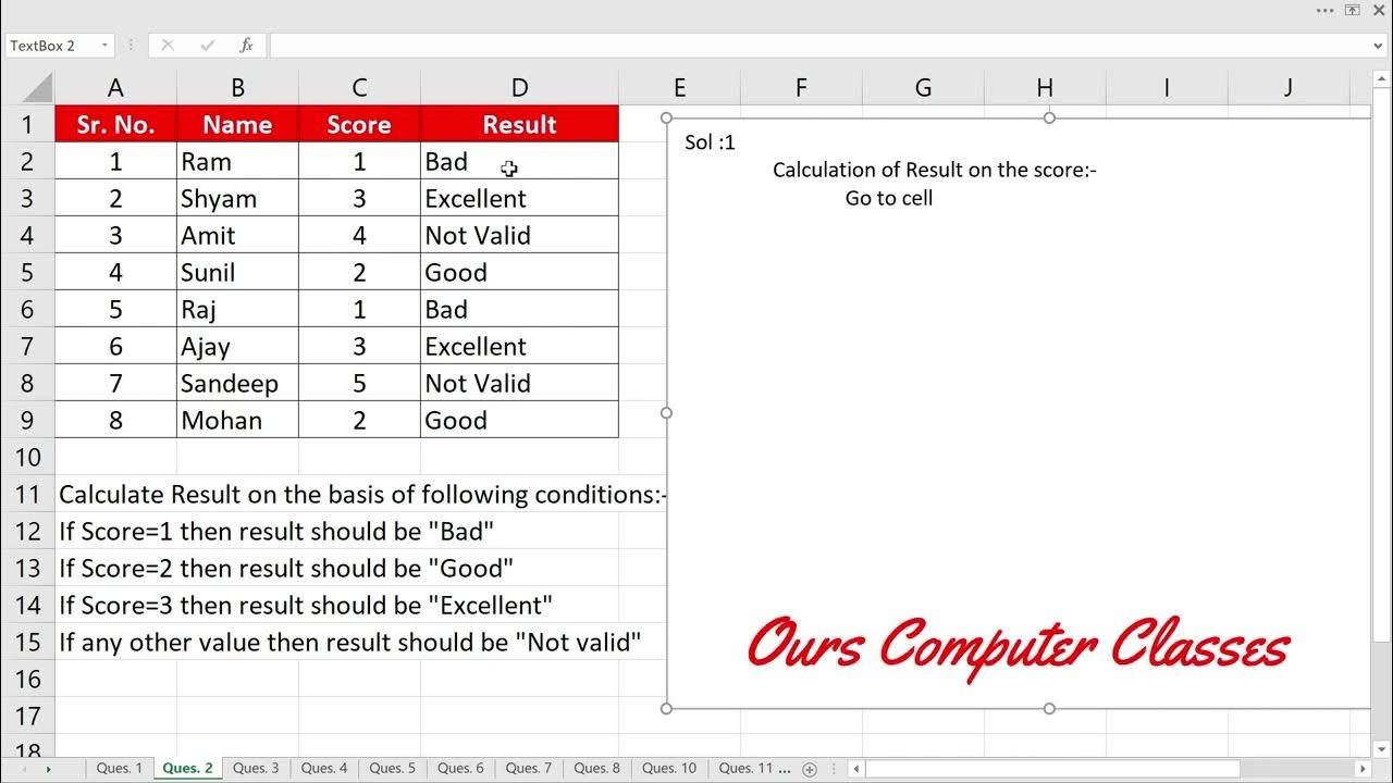 Q2 || Excel Question || Excel Formula || Formulas || if function || our computer classes - YouTube