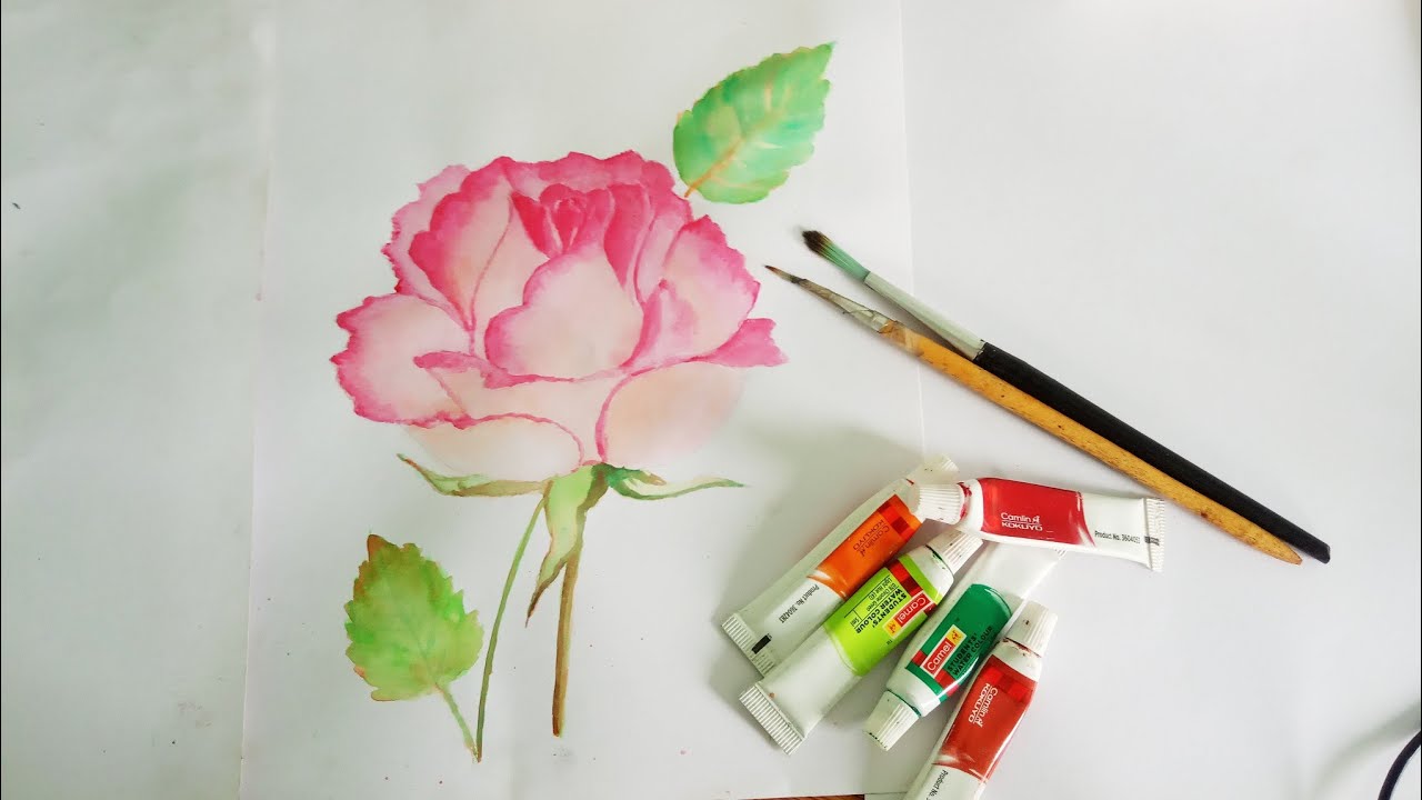 How to draw a Rose drawing watercolor/ Easy Rose's Watercolor painting ...