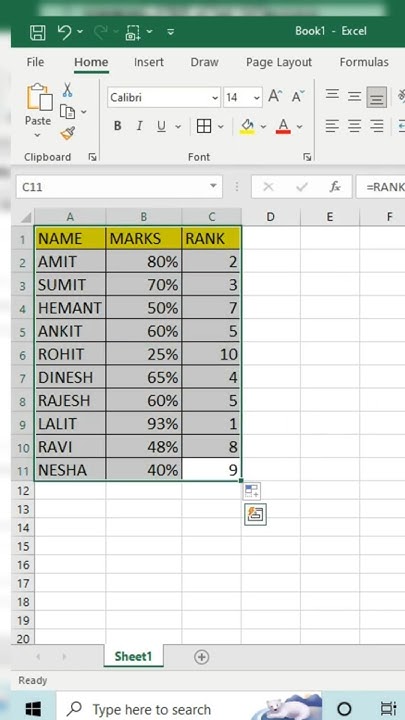 RANK Formula in excel #excel #exceltips #exceltutorial #msexcel #microsoftexcel #developer # ...