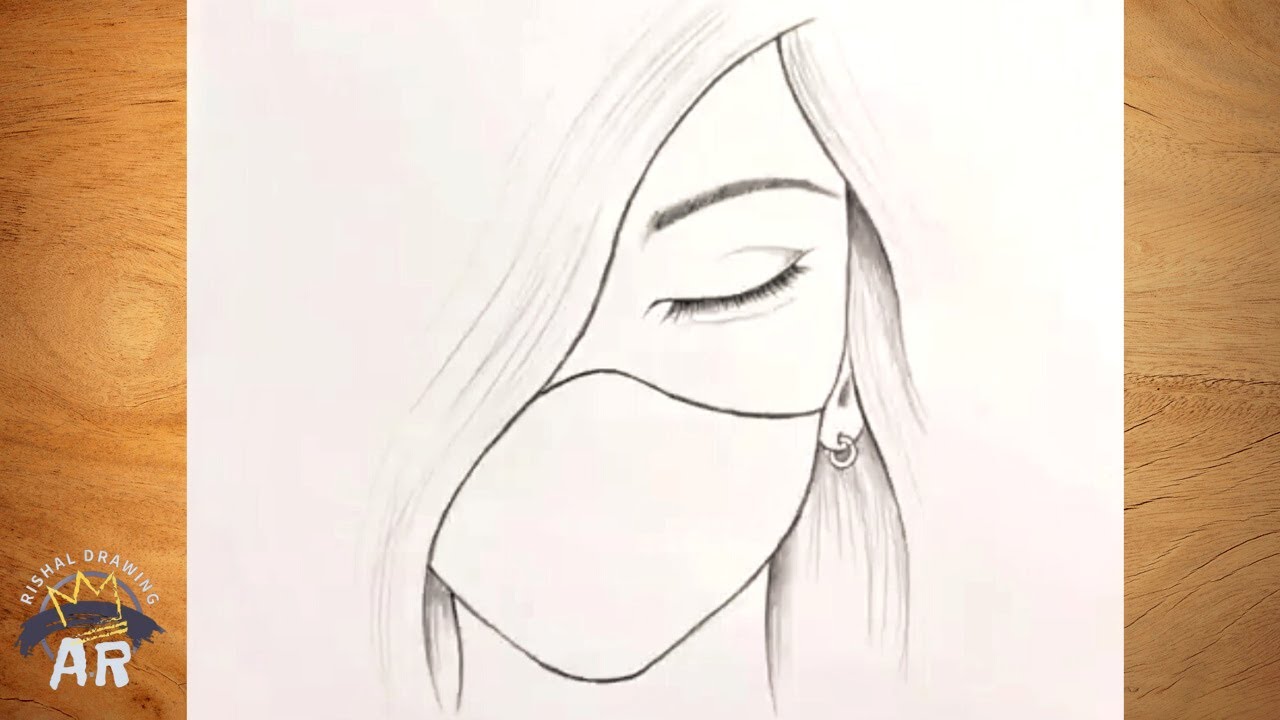 How to draw a girl with mask | Girl drawing easy step by step ...
