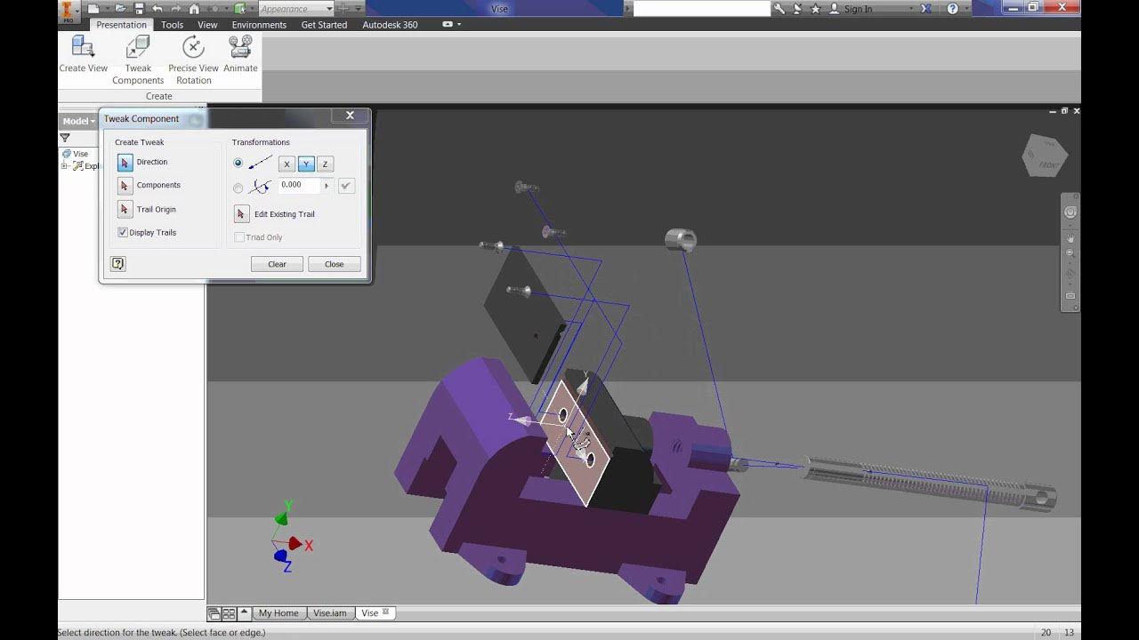 Autodesk Inventor Tutorials Vise Part 14-Explosion - YouTube