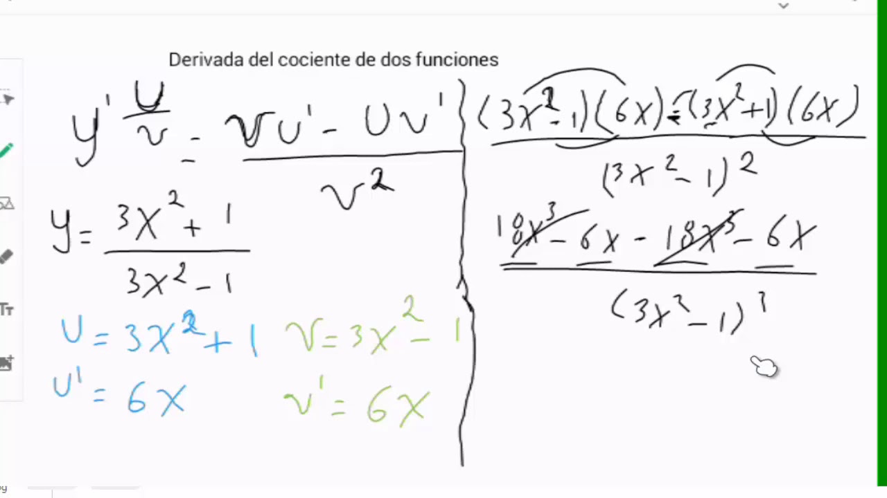 Derivada del cociente de dos funciones - YouTube