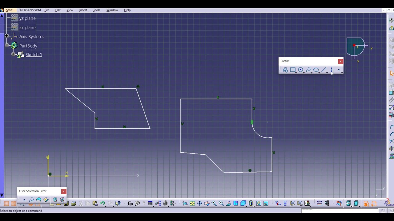 Create a First Sketch in CATIA I Line Tool Vs Profile Tool - YouTube