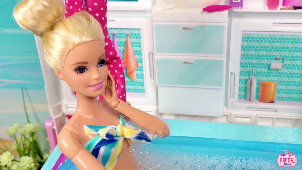Barbie Dolls Morning Routine Dollhouse Dreamhouse Shower Breakfast ...