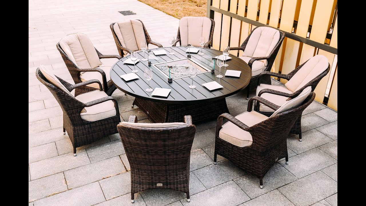 Direct Wicker Patio 8-Seat Firepit Dining Set - YouTube