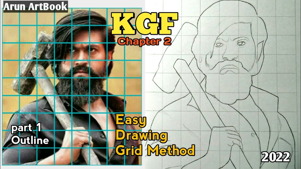 KGF Chapter 2 , Yash Drawing | KGF Outline Tutorial | Grid Method | Kgf ...