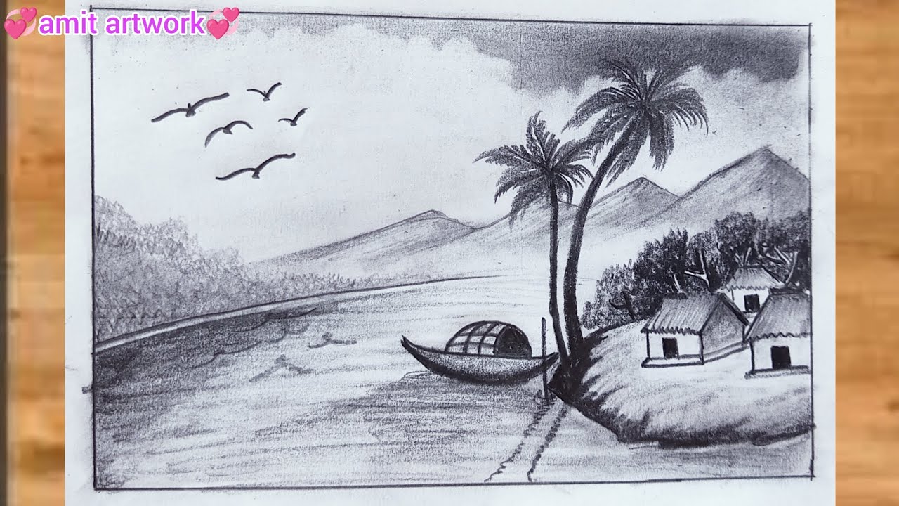 How to draw scenary with pencil //Easy pencil sketch scenary drawing ...