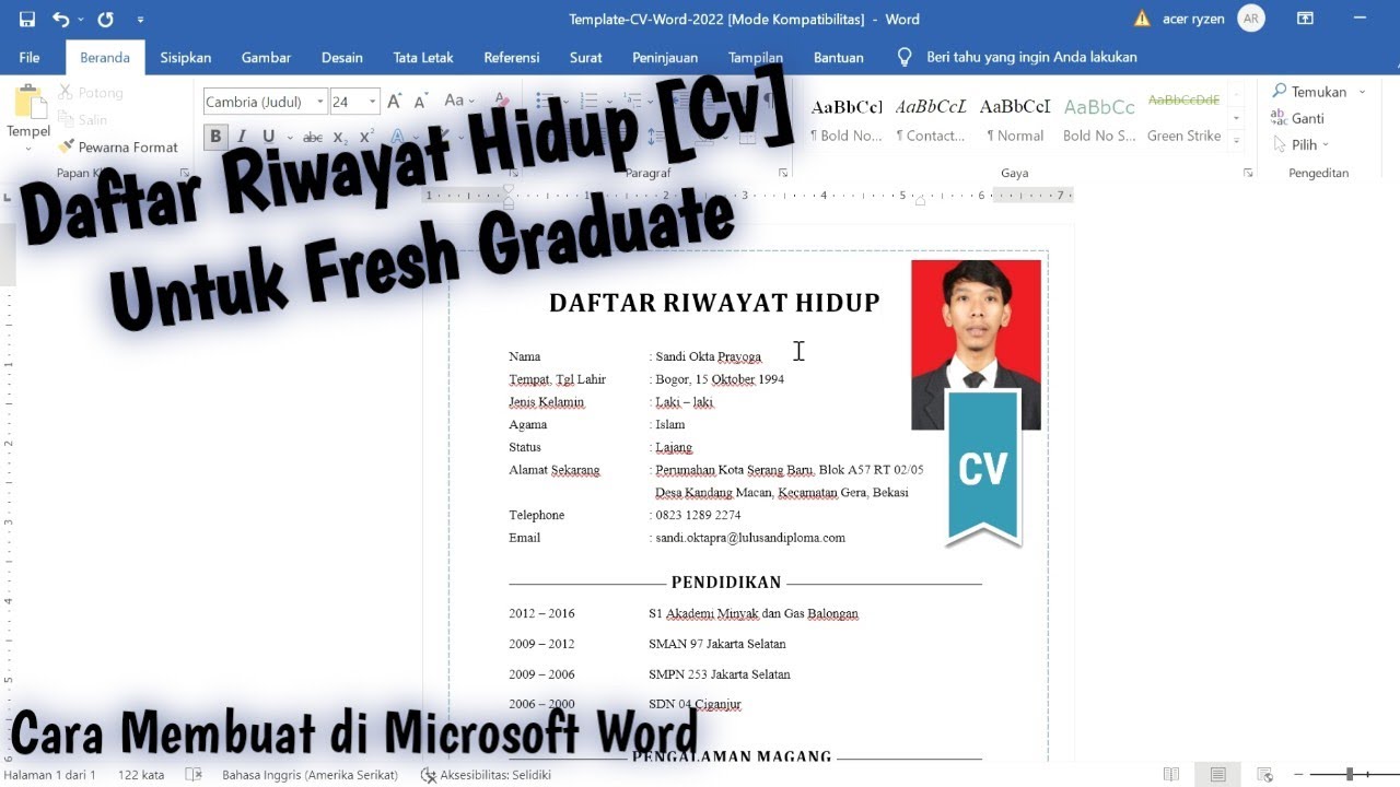 Cara Mengisi Daftar Riwayat Hidup di Word Untuk Melamar Kerja - YouTube
