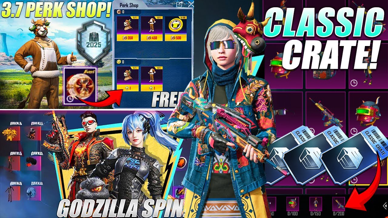 😍BGMI NEW CLASSIC CRATE CONCEPT || 3.7 PERK SHOP EXPLAINED || GODZILLA ...