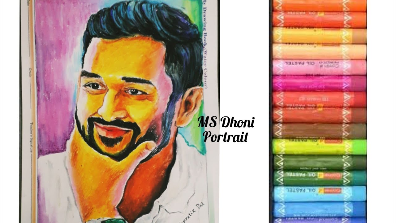 How to draw portrait of MS Dhoni step by step with oil pastel// MS ...
