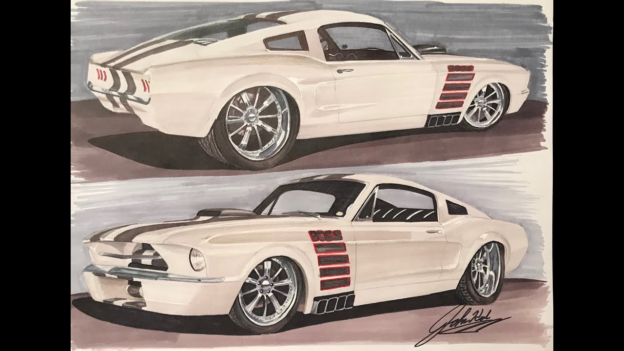 1968 Mustang “The Boss” Kindig - Realistic Car Drawing - YouTube