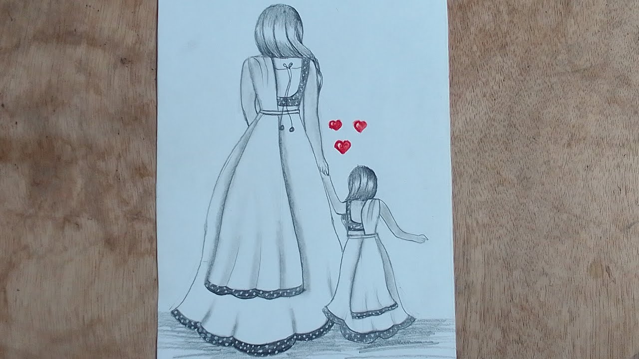 How to Draw a Mother and Daughter | Mother's Day Drawing | Pencil ...