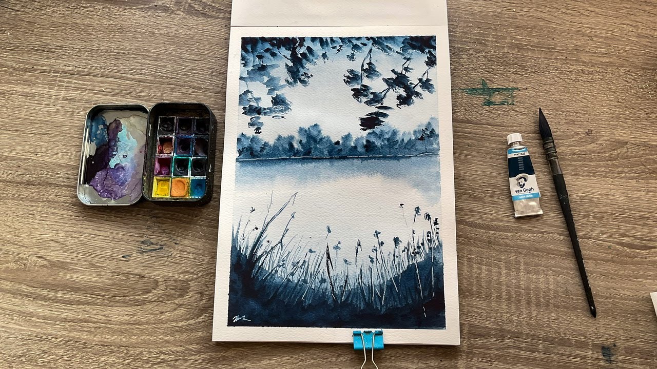 Easy Monochrome Watercolor Landscape | Beginner-Friendly Tutorial - YouTube