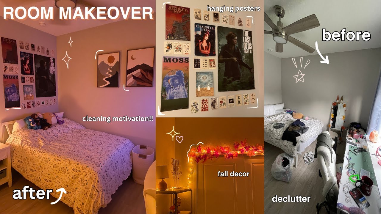 DEEP CLEANING AND DECORATING MY MESSY ROOM,🫧🌙declutter, hanging posters ...
