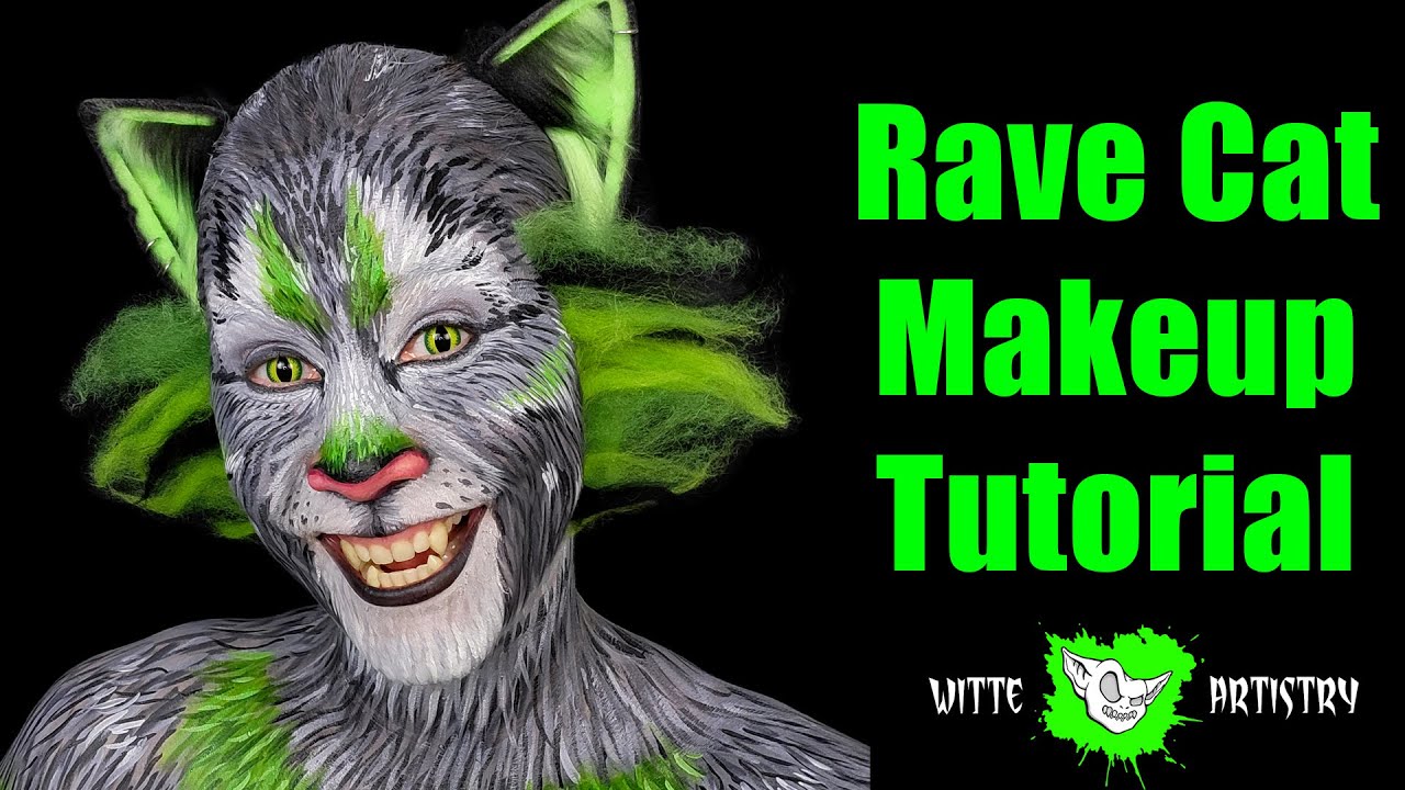 Green and Black Rave Cat Makeup Tutorial - Witte Artistry - YouTube