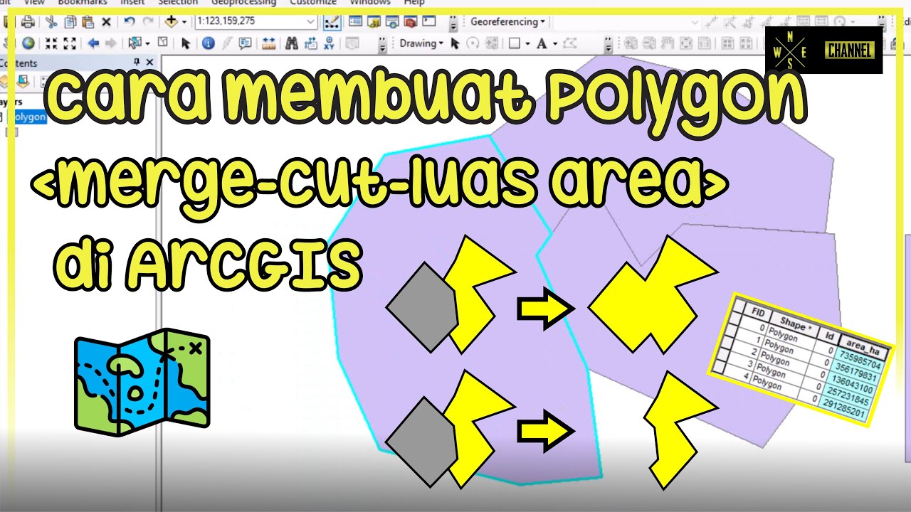 CARA MEMBUAT / MENGGABUNGKAN / MEMOTONG / MENGHITUNG LUAS POLYGON DI ARCGIS - CREATE - MERGE ...