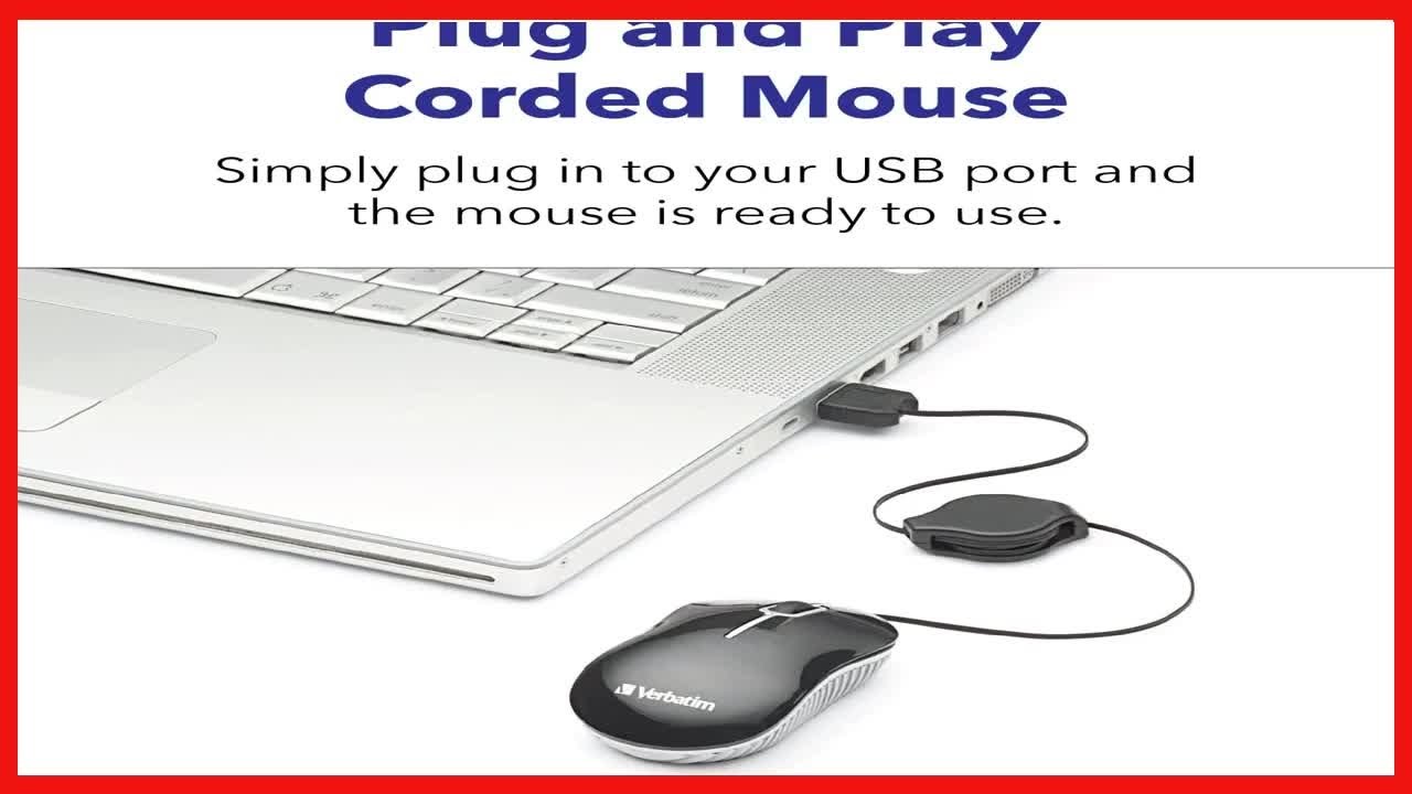 Verbatim USB Corded Mini Travel Optical Wired Mouse for Mac and PC ...