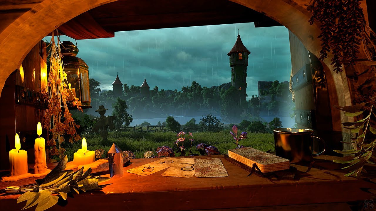 Cozy Fantasy Caravan Ambience Rain & Thunder Sounds for Relaxation ...