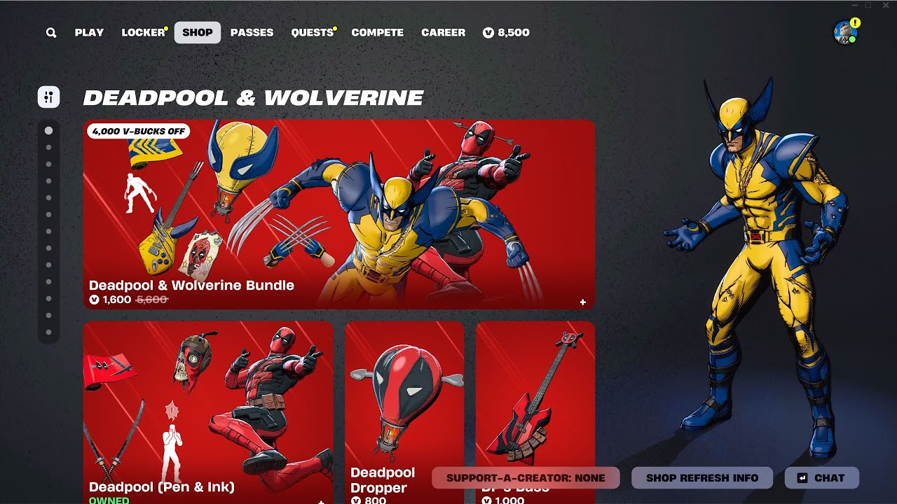 The ''Deadpool & Wolverine Bundle" is back in Fortnite item shop ...