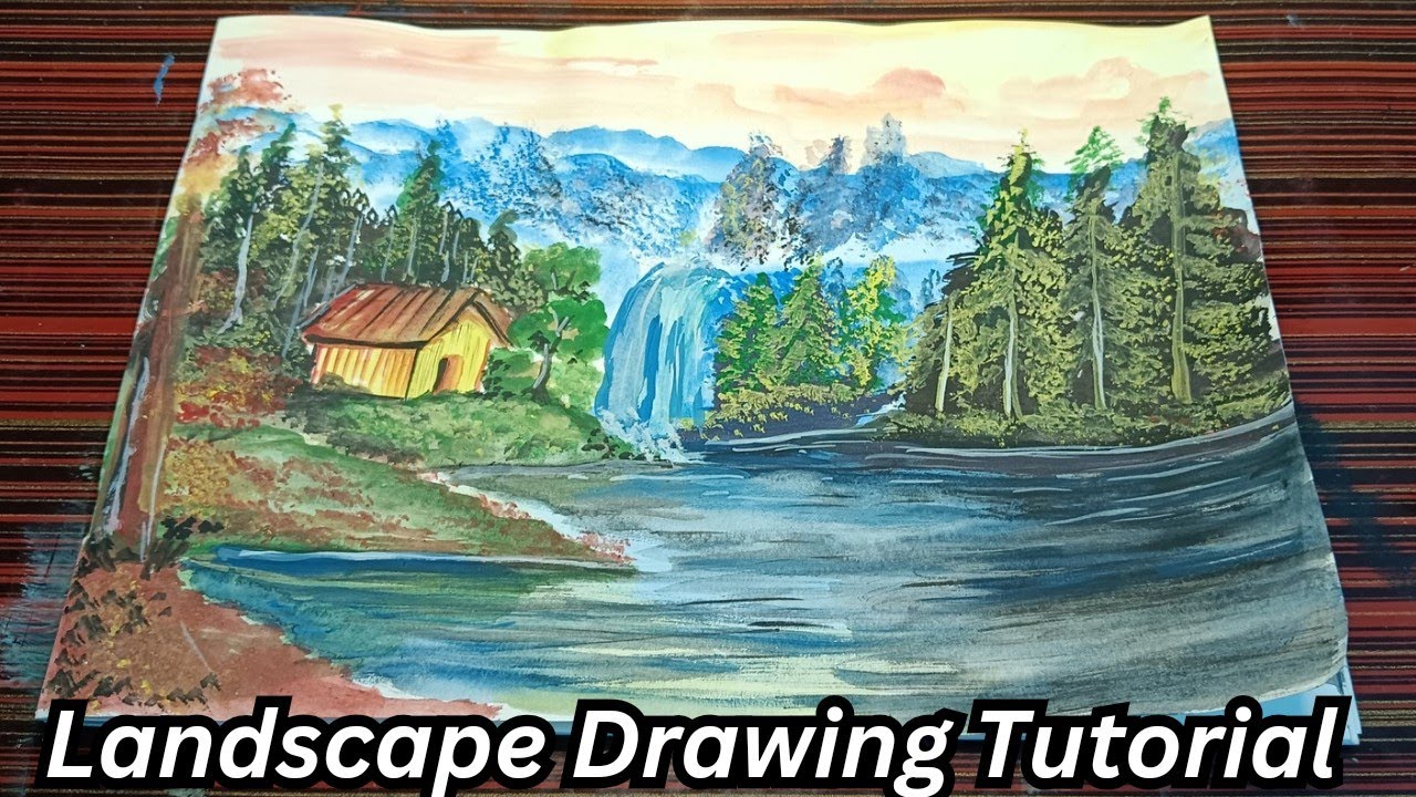 Landscape Drawing Tutorial || Poster Colour Drawing Tutorial ...