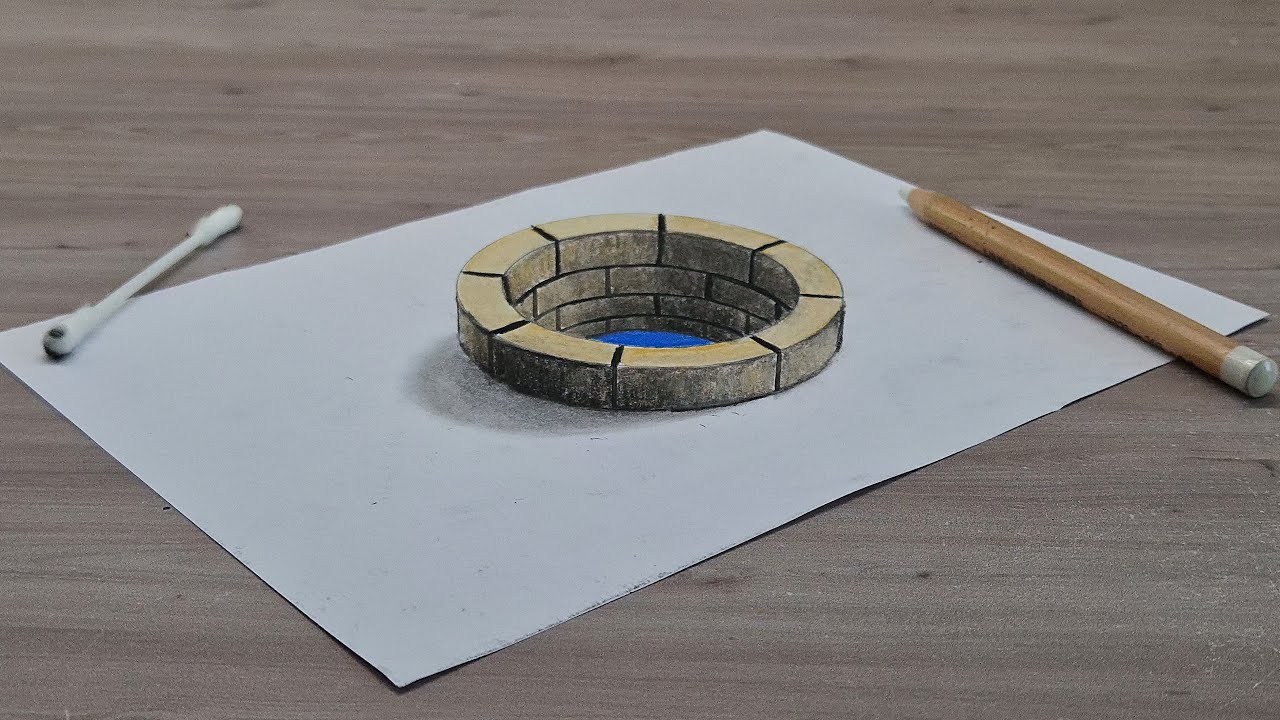 3d drawing well illusion on paper for beginner - YouTube