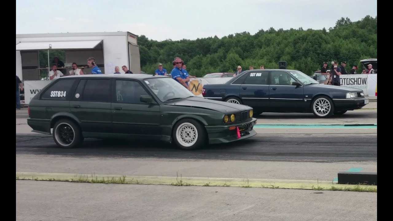 Audi 200 2.2T 20V vs BMW E30 325i Touring Turbo 1/4mile drag race - YouTube