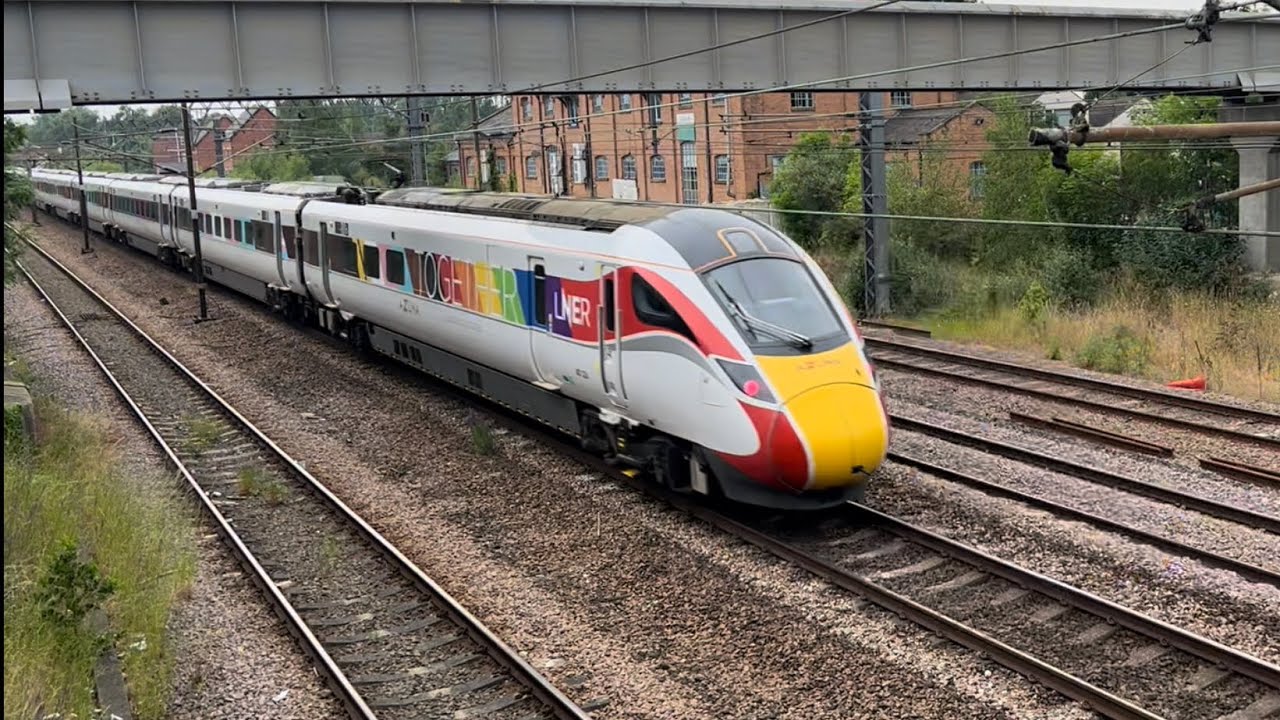 NEW LNER PRIDE AZUMA slow pass at Retford with Tones! - YouTube