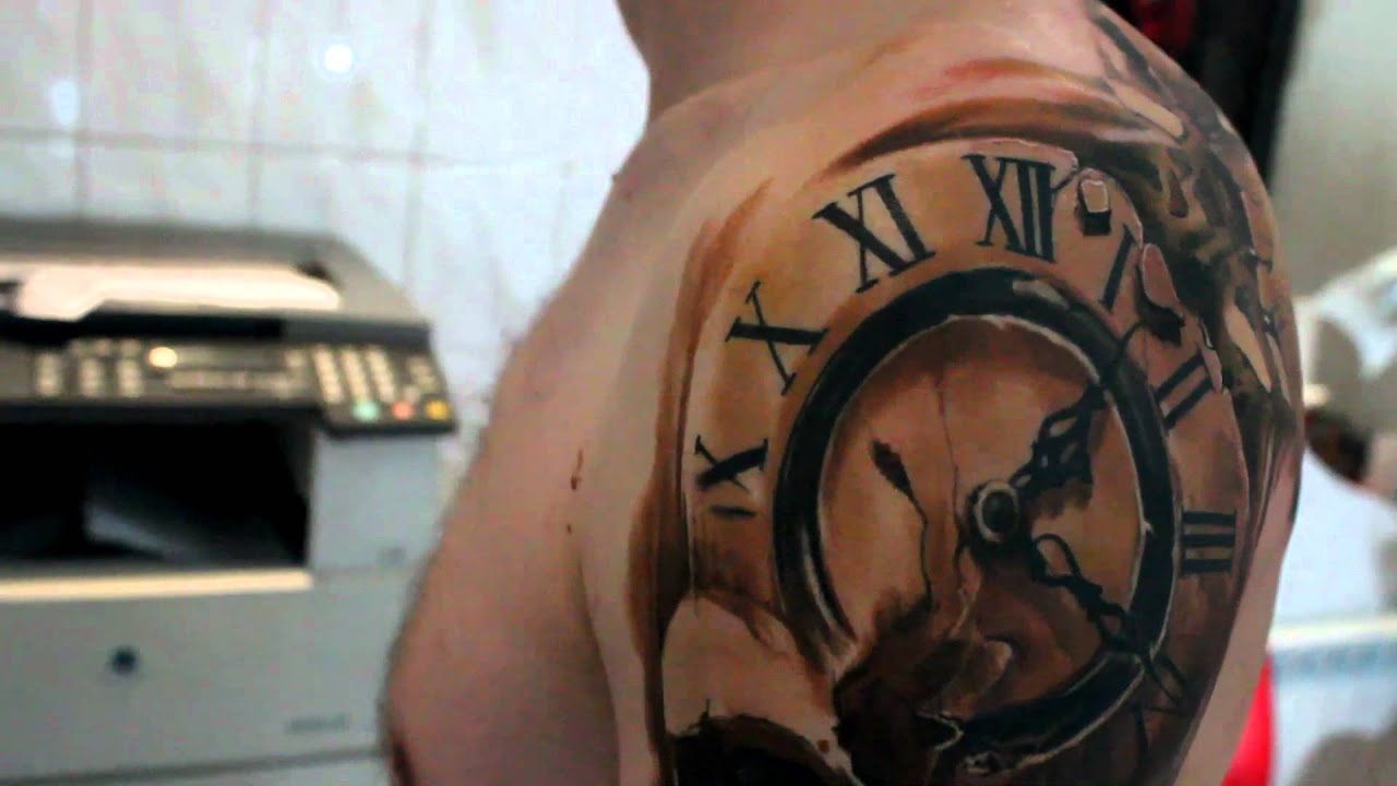 custom tattoo clock skull face done by kazimierz kosa rychlikowski ...