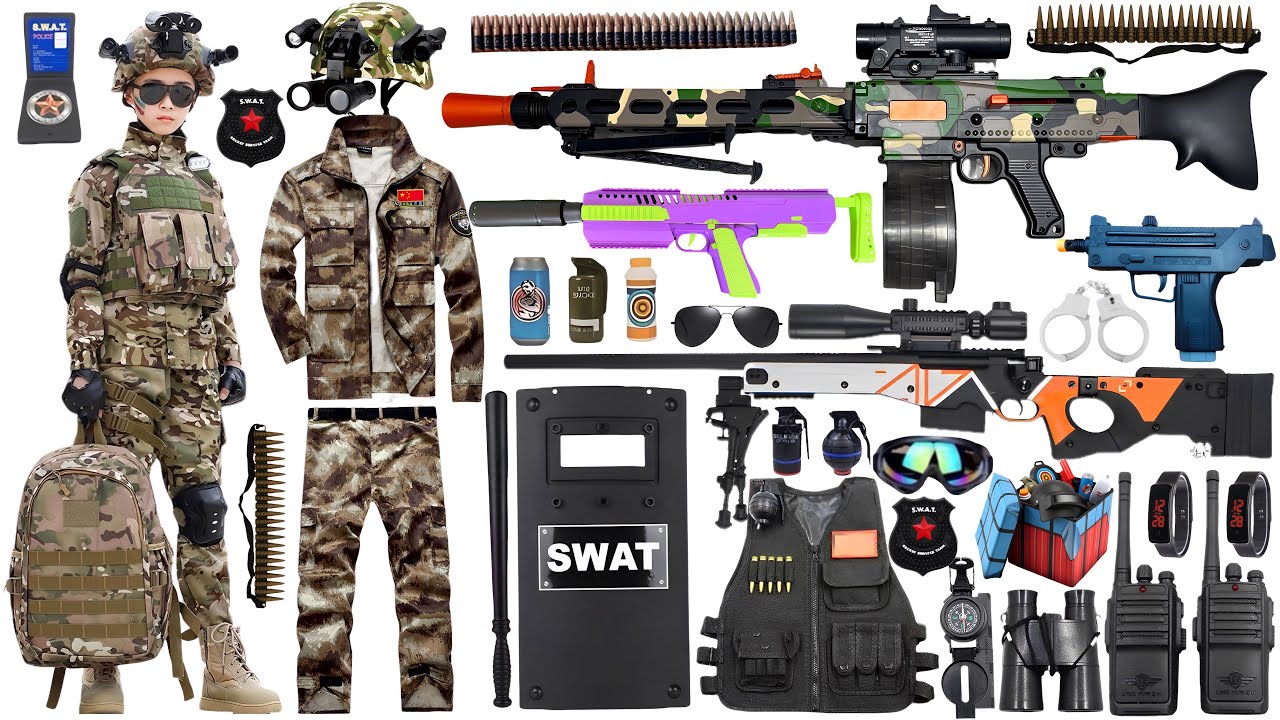 Unpacking special police weapon toy set, MG3 light machine gun, Barrett ...