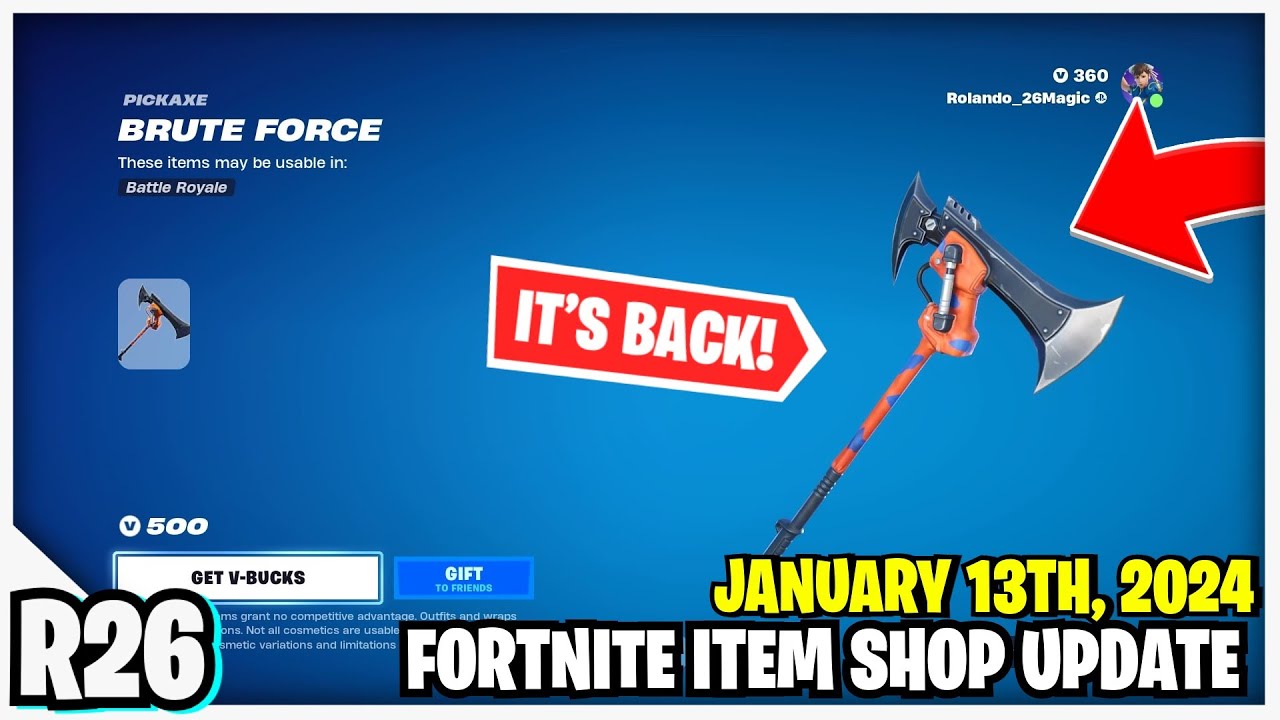 Fortnite Item Shop *RARE* BRUTE FORCE PICKAXE & MARVEL SKINS! [January ...