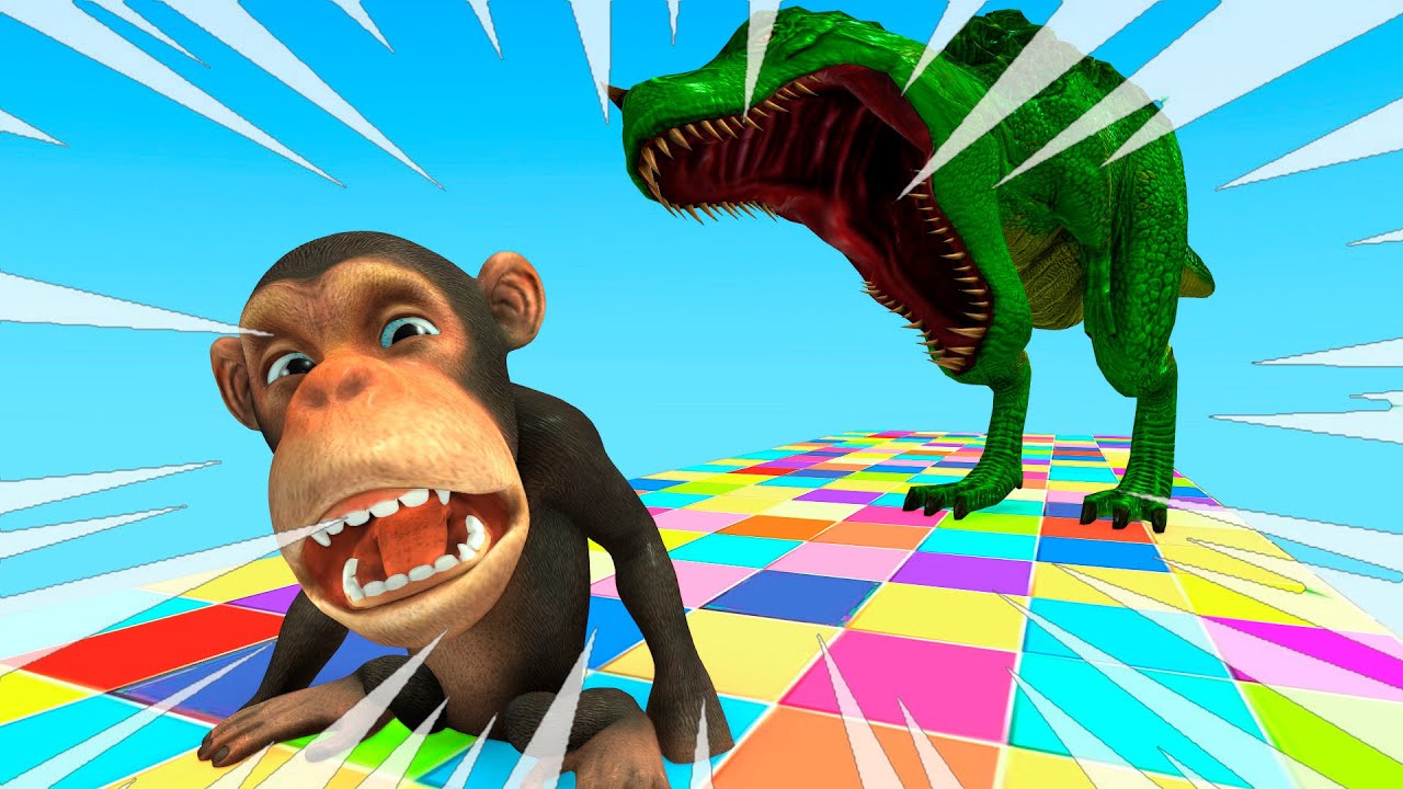 Funny Monkey runs away from Giant T-Rex | Wild Animal Adventure - YouTube