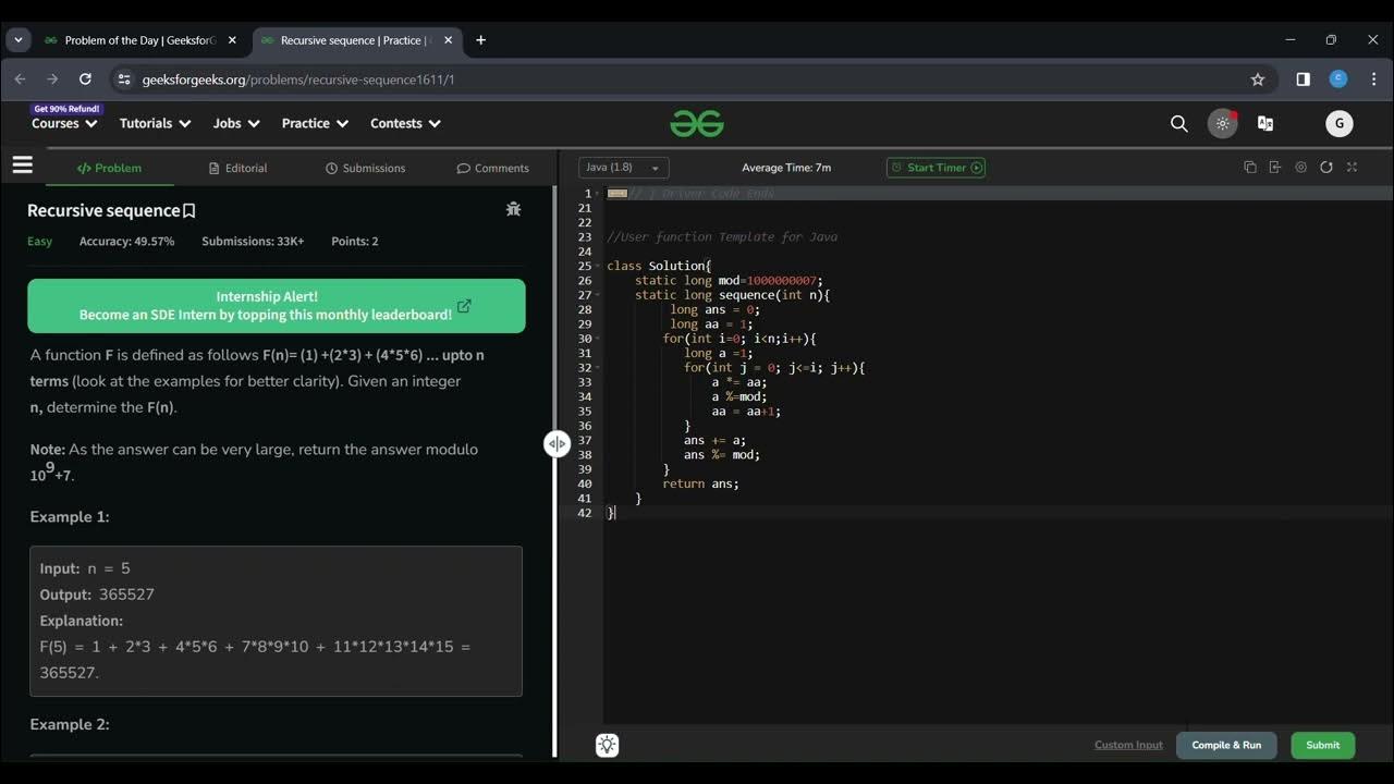 Recursive Sequence 12 02 2024 Gfg Potd Java Greeksforgreeks Youtube