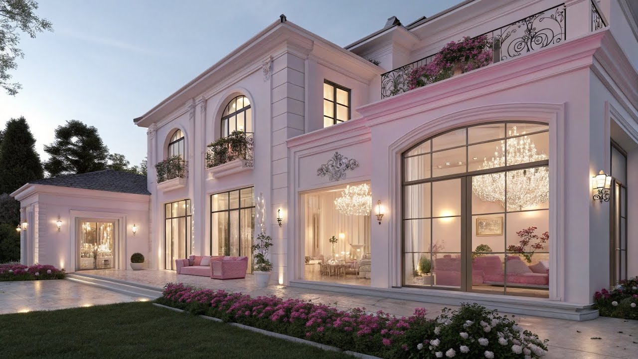 Luxury Pink 🩷 🪴Mansion Exterior Design🏡 | Elegant🏘️🌲 Modern Villa with ...