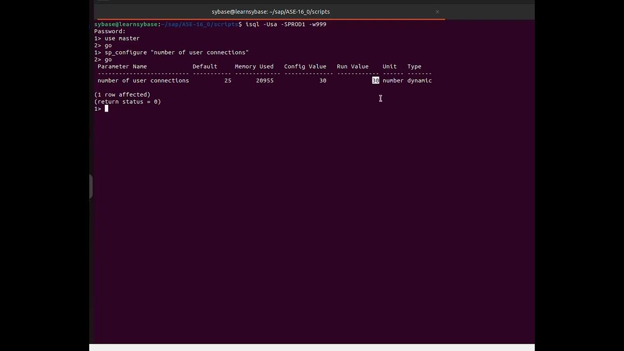 Sybase number of user connections configuration - YouTube