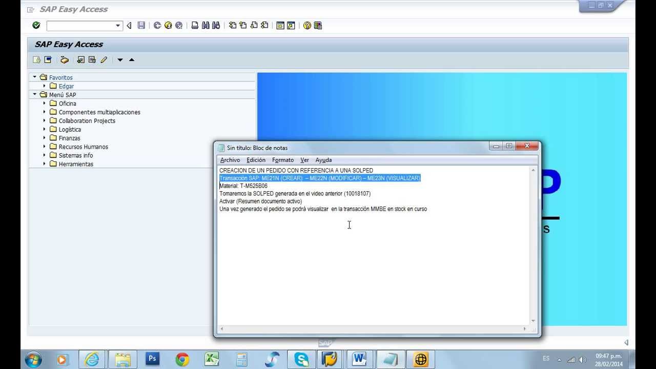SAP ERP: Video 02 Creacion de PEDIDO con referencia una SOLPED - YouTube