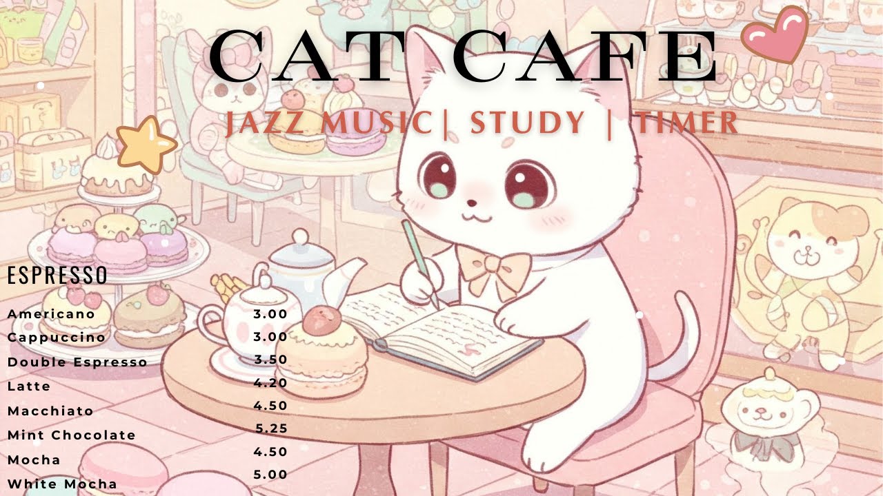 pov: you're studying at the cat cafe 🐾 1 hour happy jazz music with ...
