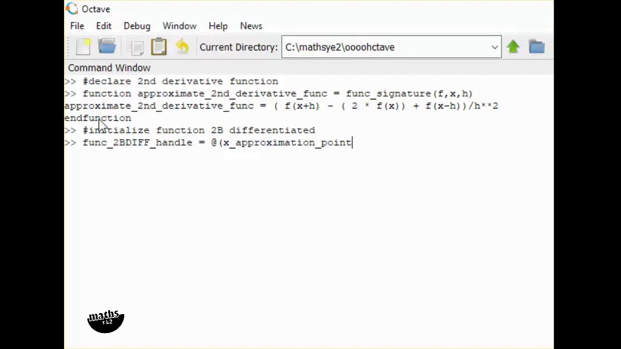 2nd derivative approximation with Octave using f''(x) = (f(x+h) - 2f(x ...