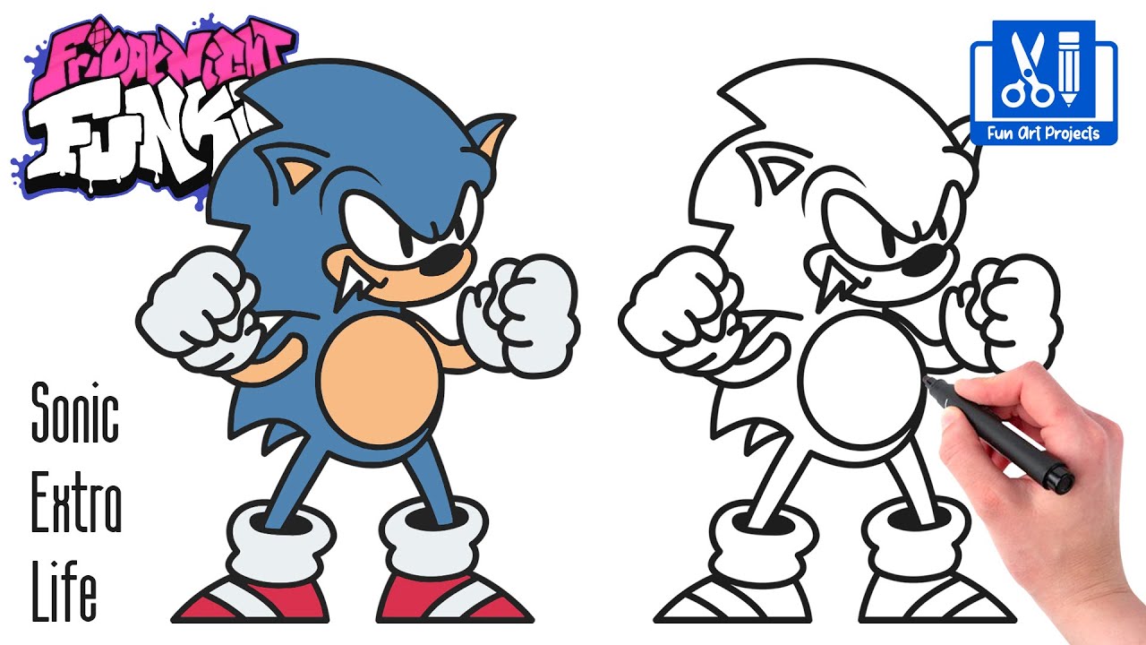 How To Draw SONIC EXTRA LIFE | Friday Night Funkin FNF MOD Character ...