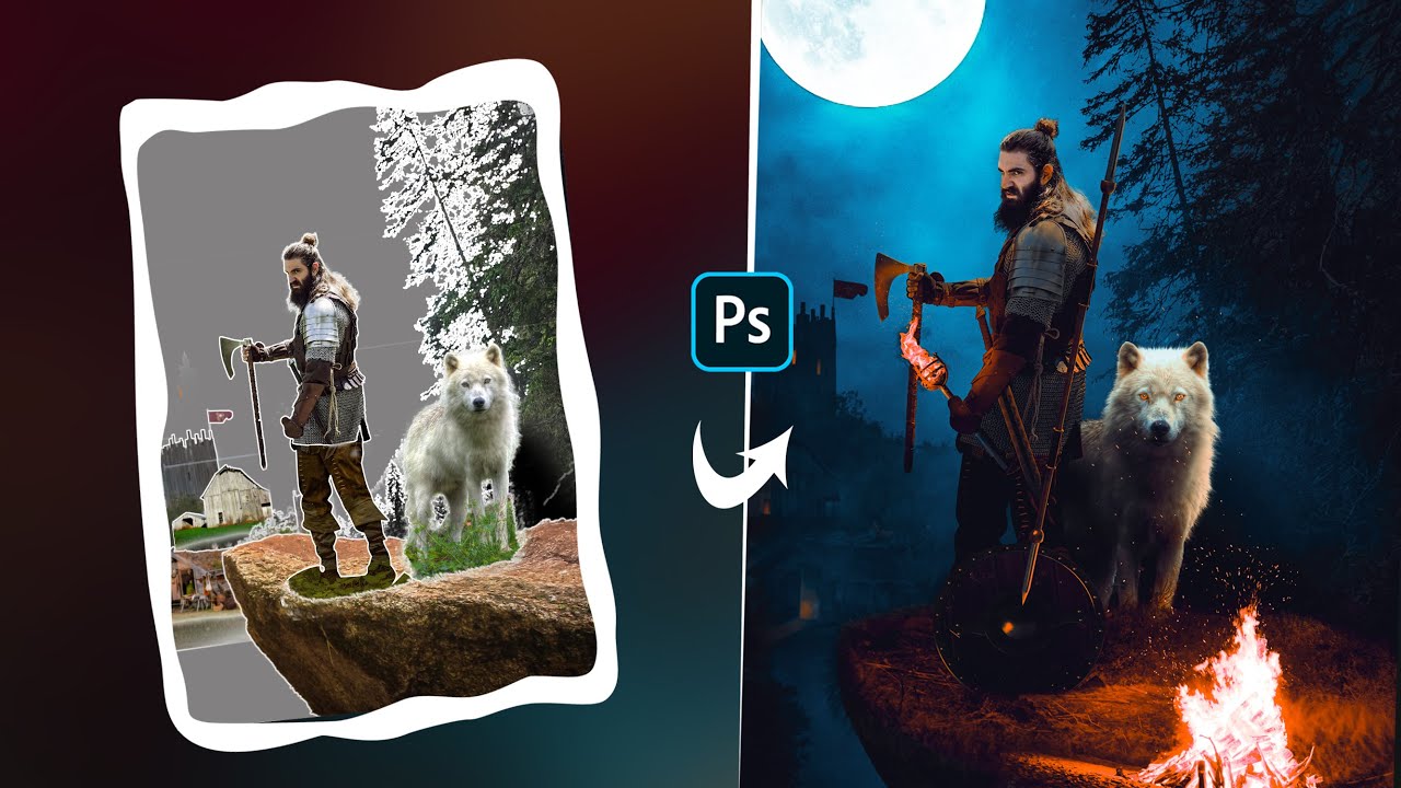"Warrior's Bond: Creating a Powerful Wolf Photo Composite"Photoshop ...